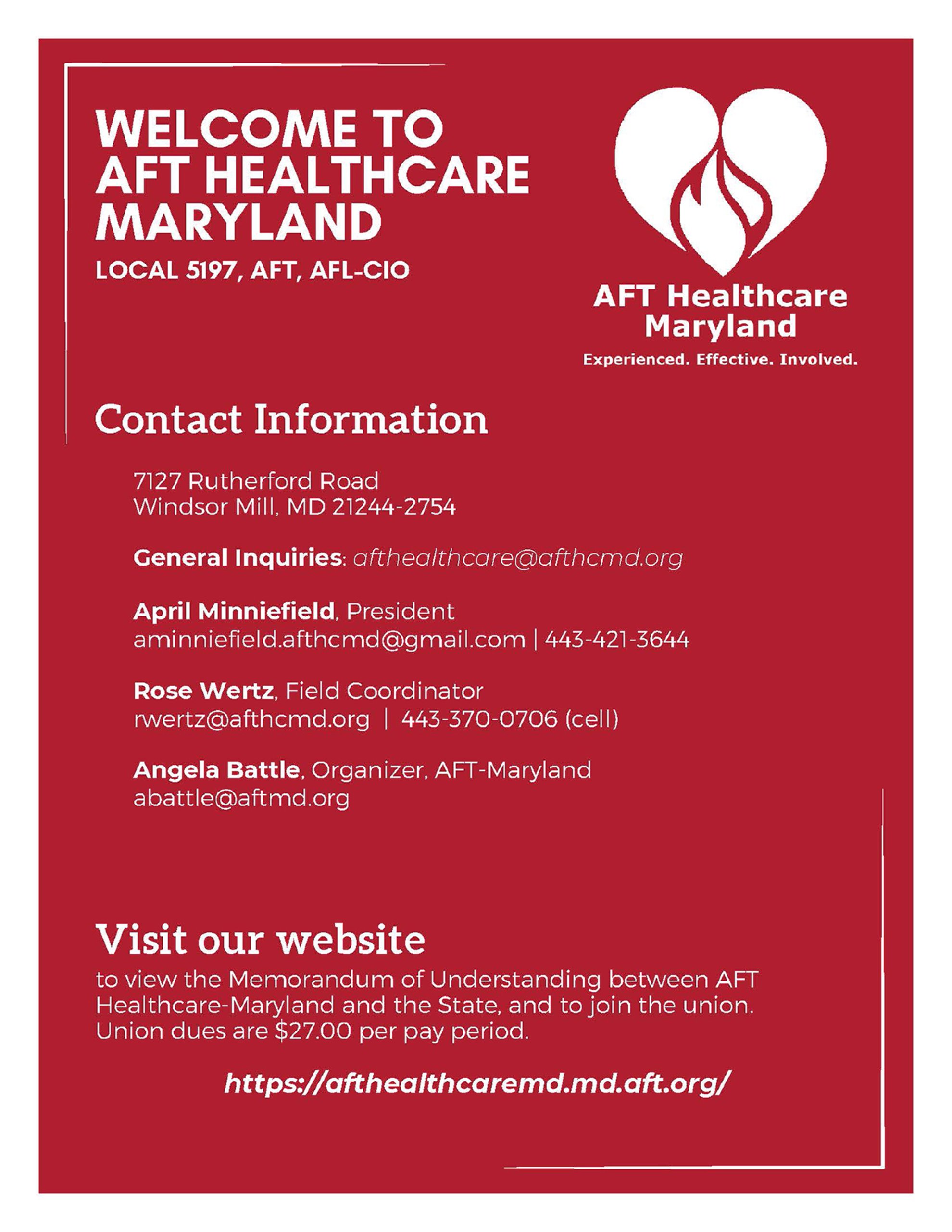 Contact Us | AFT Healthcare-Maryland Local 5197